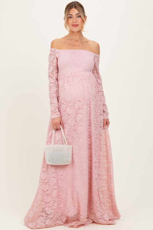 PINKBLUSH Floral Lace Long Sleeve Off Shoulder Maxi Dress